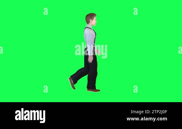 Handsome guy in formal wear walking left angle isolated green screen 3d ...