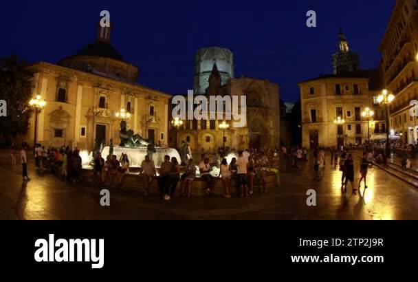 Time Lapse Tourist visiting Plaze de Virgin at old square in Valencia ...