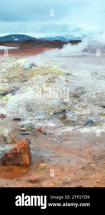 Vertical Screen: Geothermal Area in Iceland. Martian landscape at ...