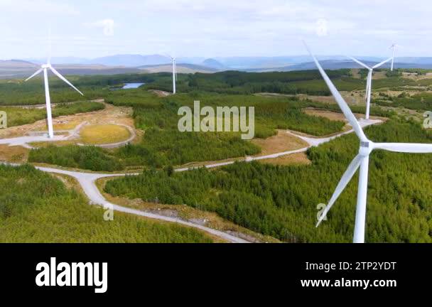 Connemara aerial landscape with wind turbines of Galway Wind Park ...