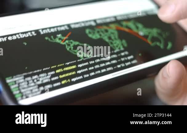 Cyber attack map navigation on smartphone. Displays Show Various ...