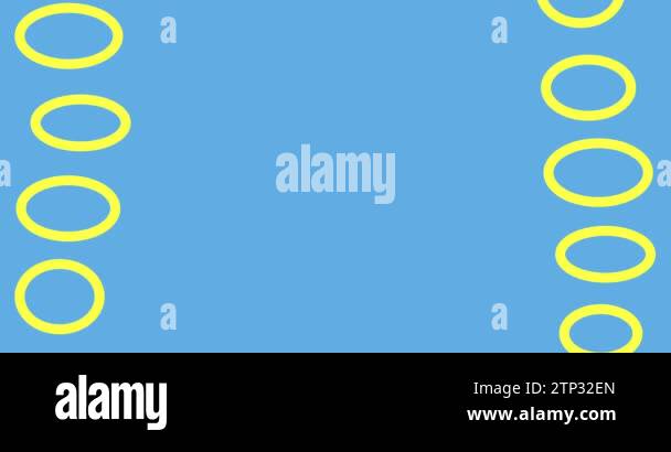 Abstract yellow geometric forms on blue background with moving circles ...
