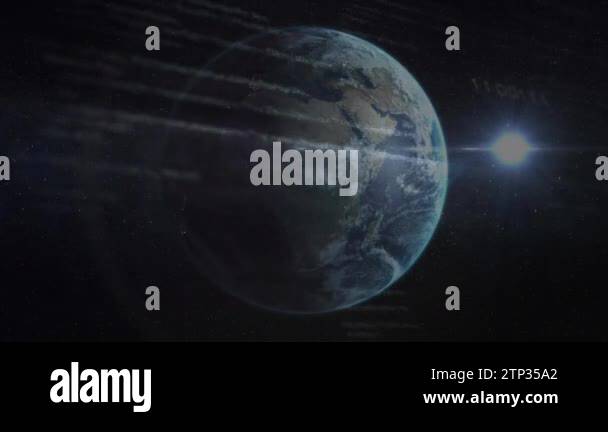 Animation of computer language and circuit board pattern over lens ...