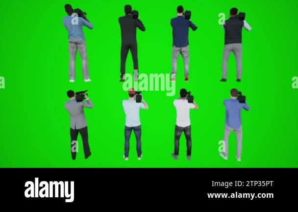 3D animation of cameramen filming on the beach from the angle behind ...