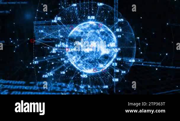 Animation Of Globe With Numbers Rotating Over Binary Codes And