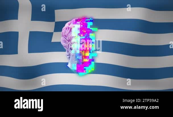 Animation of antique head sculpture over greek flag background ...