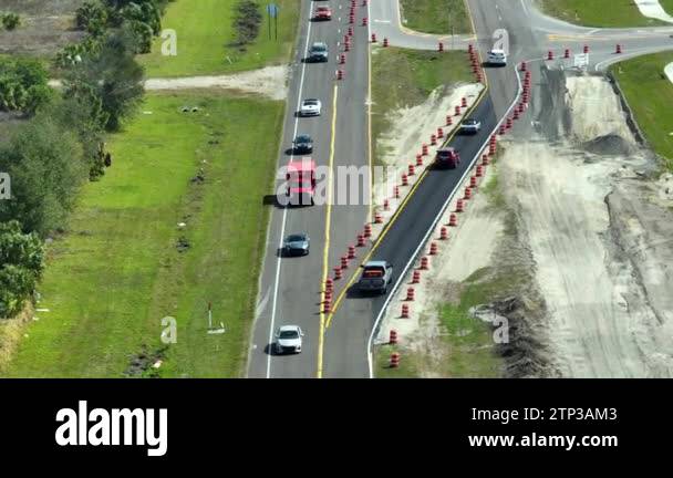 Industrial roadworks. Wide american highway under construction ...