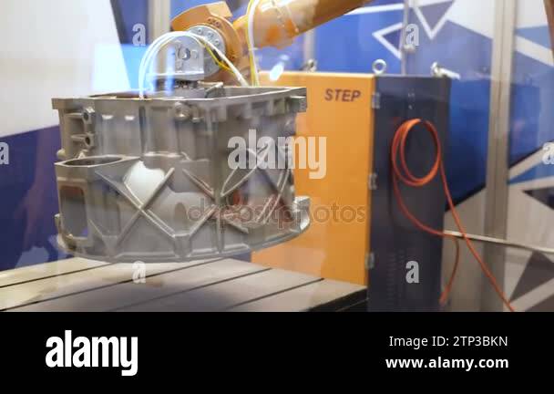 Moscow, Russia - 15 OCT 2017 : Industrial robot manipulator movements ...