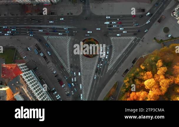 Flying over Kiev, Ukraine. Independence Square, aerial view. sunset ...