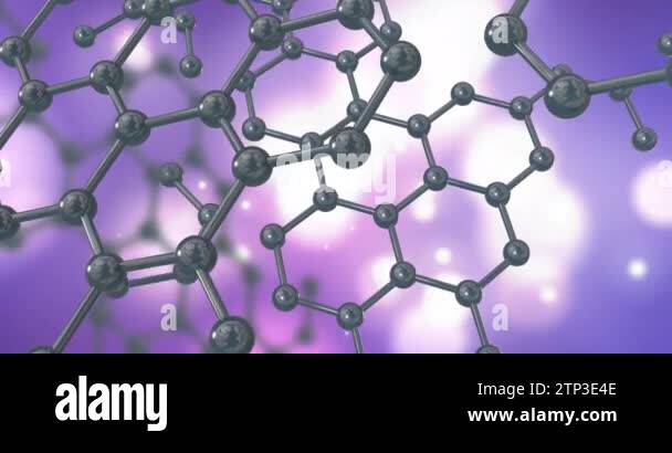 Animation of 3d micro of molecules on purple background. Global science ...