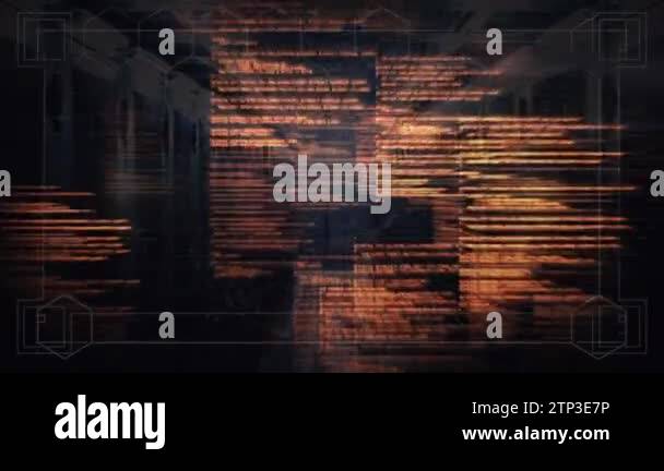 Animation of hexagons and computer language over server room. Digital composite, multiple ...