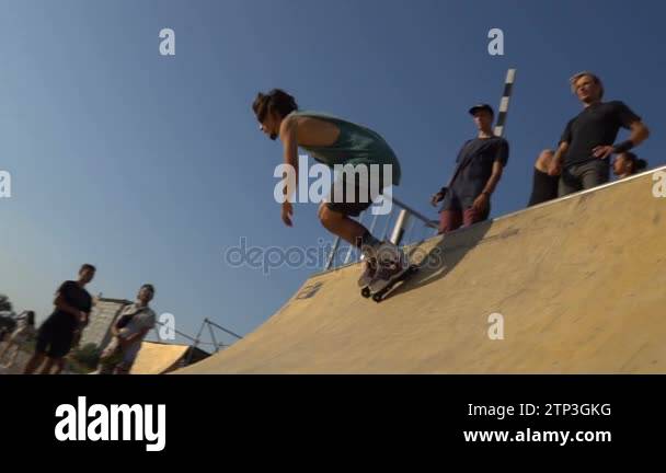 Demonstration Performances Of rollerblading. Athletes making tricks on ...