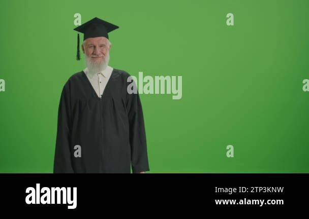 Green Screen. A Portrait of an Old Graduate Man with a Diploma ...