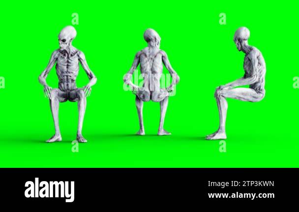 Alien is sitting. Realistic motion and skin shaders. 4K green screen ...