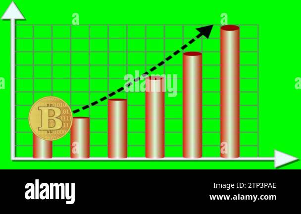 Chart with a rising bitcoin curve, 3d graph with gold coin on green ...