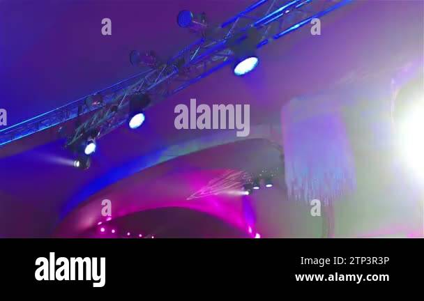 Stage lights at the concert with fog, Stage lights on a console ...