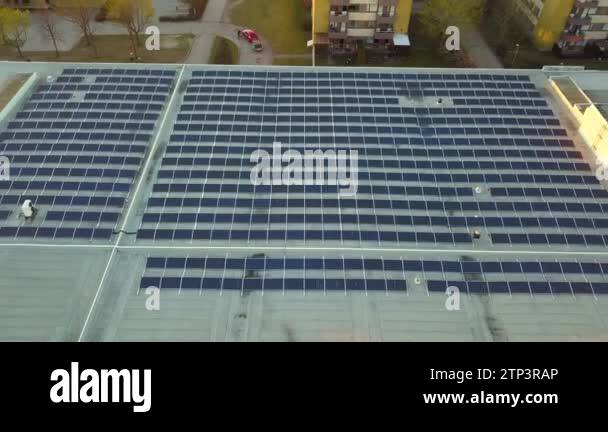 Production of sustainable energy. Solar power plant with blue ...