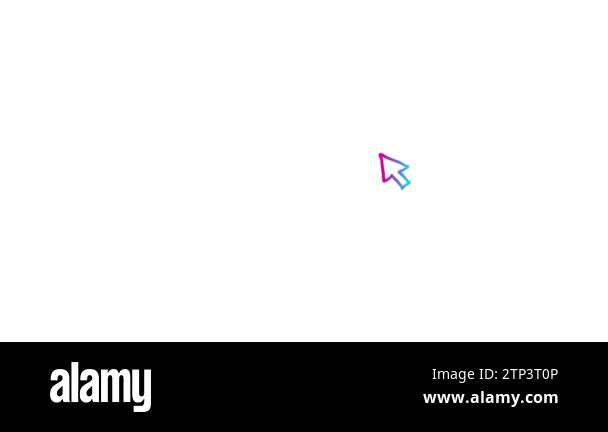 Animated pink blue symbol of mouse cursor. Arrow moves out and clicks. Icon in sketch style ...
