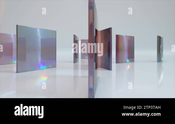 Darkened rectangular lenses rotate in a circle on a light background ...