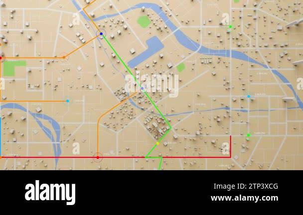 3d Rendering Navigate Cityscapes 3d Top View Map With Route And Destination 3d City Map Top