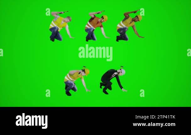 3d green screen construction workers hitting something with hammer from ...
