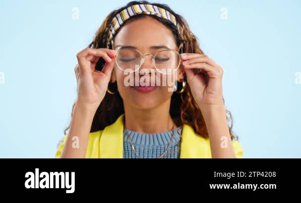 Woman, portrait and fashion with glasses on face, edgy clothes and ...