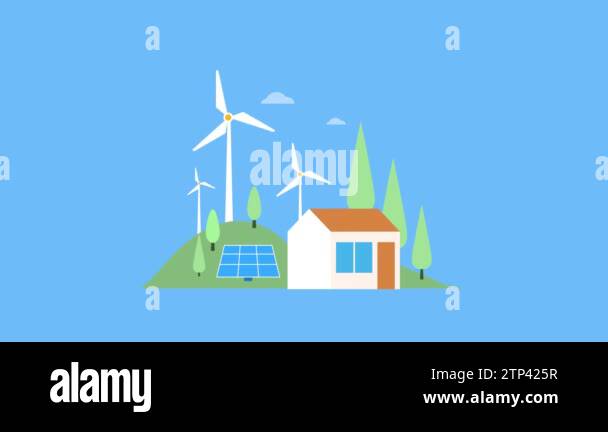 wind turbine animation for new renewable energy concept. loop rotation ...