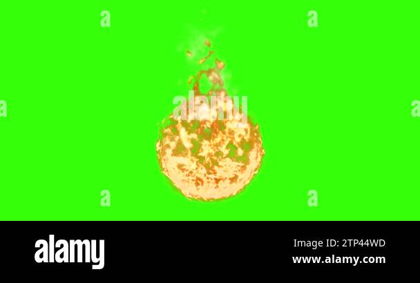 ball of real flame fire with smoke in chroma key green screen ...