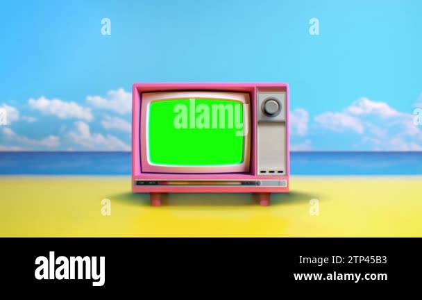 Retro 1990s tv, vintage television with a glitches, noise, interference ...