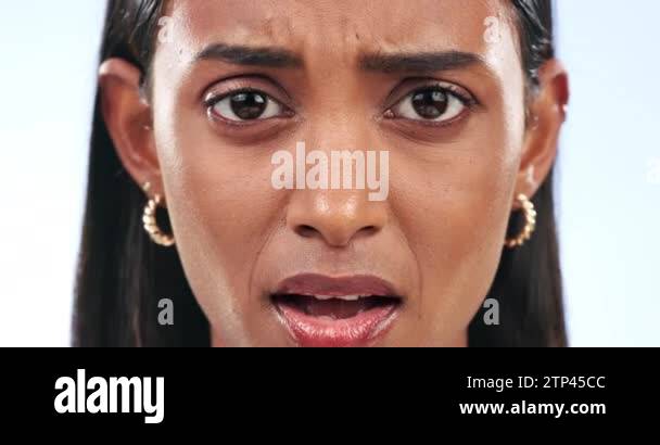 Woman, confused and face with anxiety, stress and scared with problem ...