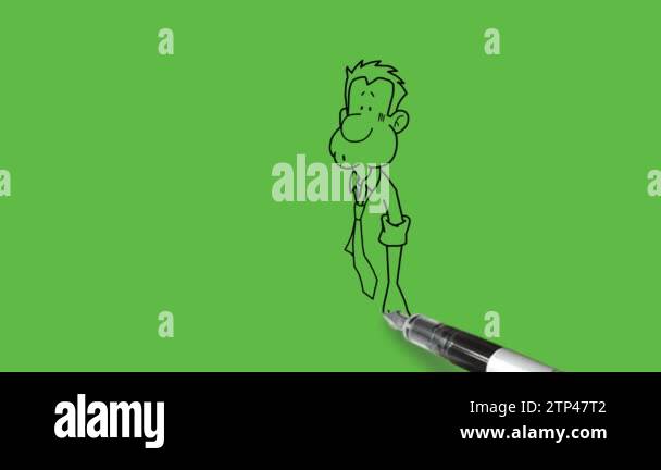 draw lazy young man sit on chair passively hold right hand on head in ...