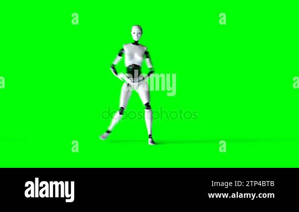 Futuristic humanoid female robot is dancing . Realistic motion and ...