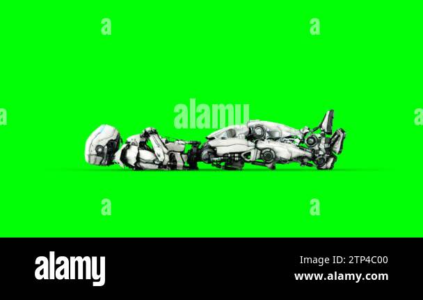 robot is idle . Realistic motion and reflections. 4K green screen ...