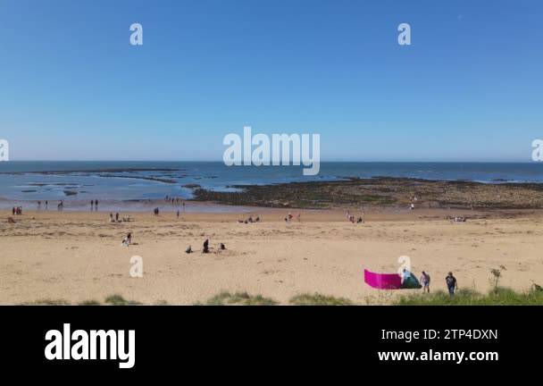High Angle Footage of Sea View and Beach of Whitburn, Sunderland, Tyne ...