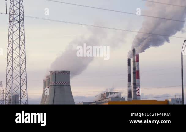 Air Pollution, smoke and steam discharged from a coal powered ...