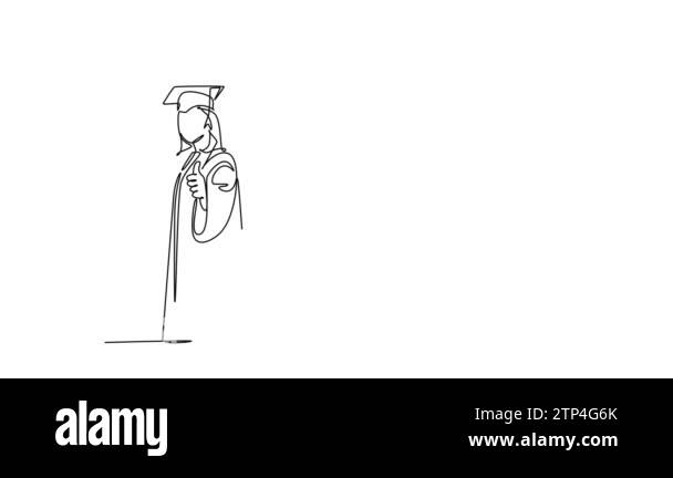 Self drawing animation single line draw group of happy graduate male ...