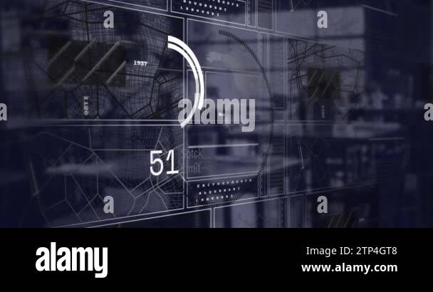 Animation of globe and digital map with circle and number over empty ...