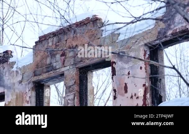 Interior of ruined, abandoned administrative, residential building ...