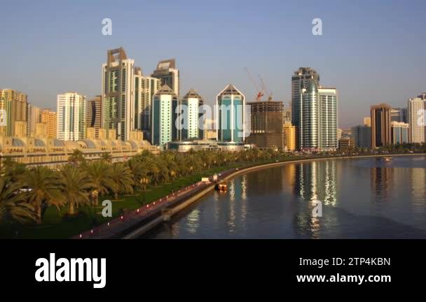 SHARJAH, UAE - MAY 25, 2017: View of Sharjah lagoon, Sharjah is located ...