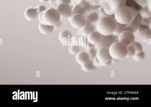 Abstract 3D render animation slow motion moving milky white milk orbs ...