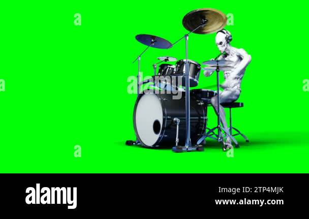 Funny alien plays on drums. Realistic motion and skin shaders. 4K green ...