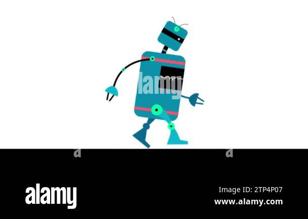 Seamless animation of cartoon robot walking. Funny pleasant walk ...