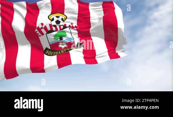 Southampton, UK, October 5 2023: Southampton Football Club flag waving ...