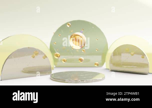 3d animation loop of glowing pure crystals floating above glass round ...