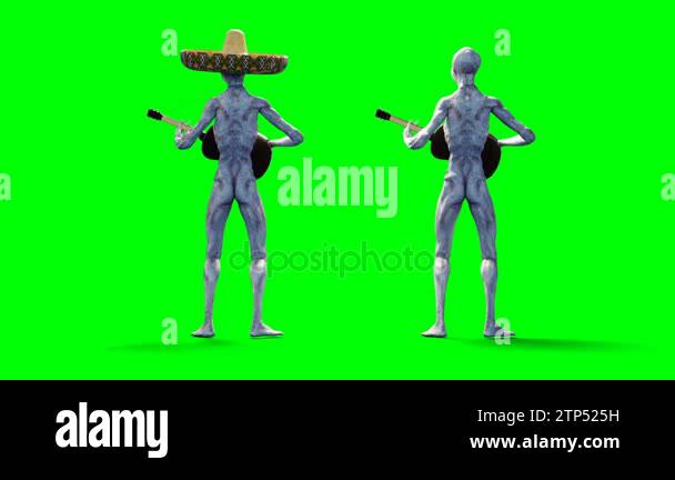 Funny alien plays on acustic guitar. Realistic motion and skin shaders ...