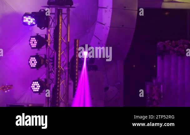 Stage lights at the concert with fog, Stage lights on a console ...