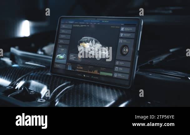 Tablet computer screen shows 3D animation of professional program for ...