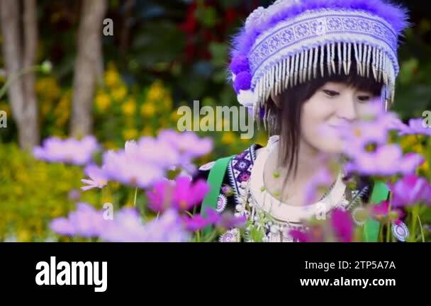 Cute asian young girl in beautiful hill tribe (HMONG) costume of ...