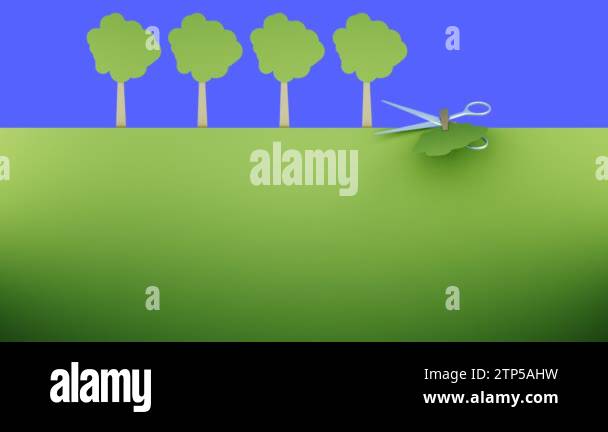 deforestation. Paper forest destruction of metal scissors. Creative ...