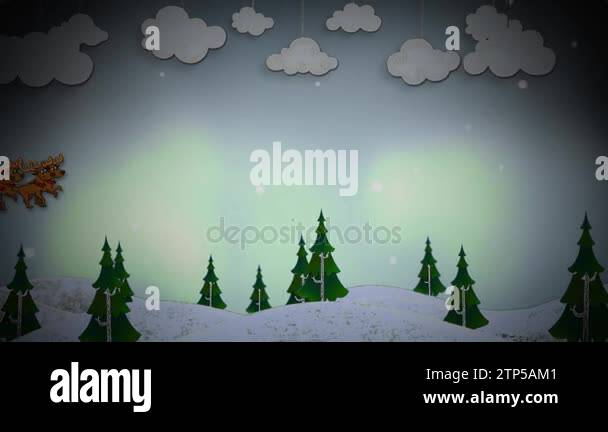 Seasons Greetings Santa Fly Over Pine Forest 4K Loop features a winter ...